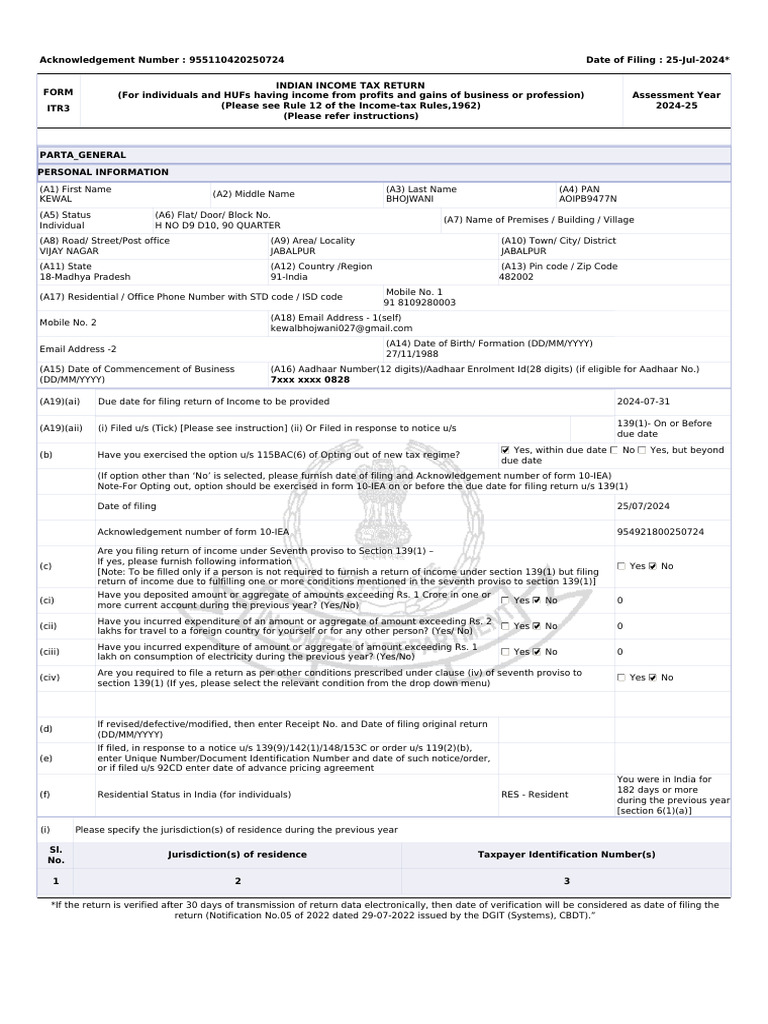 ITR3 Income Tax Return Form 2024-25 | PDF | Taxes | Payments