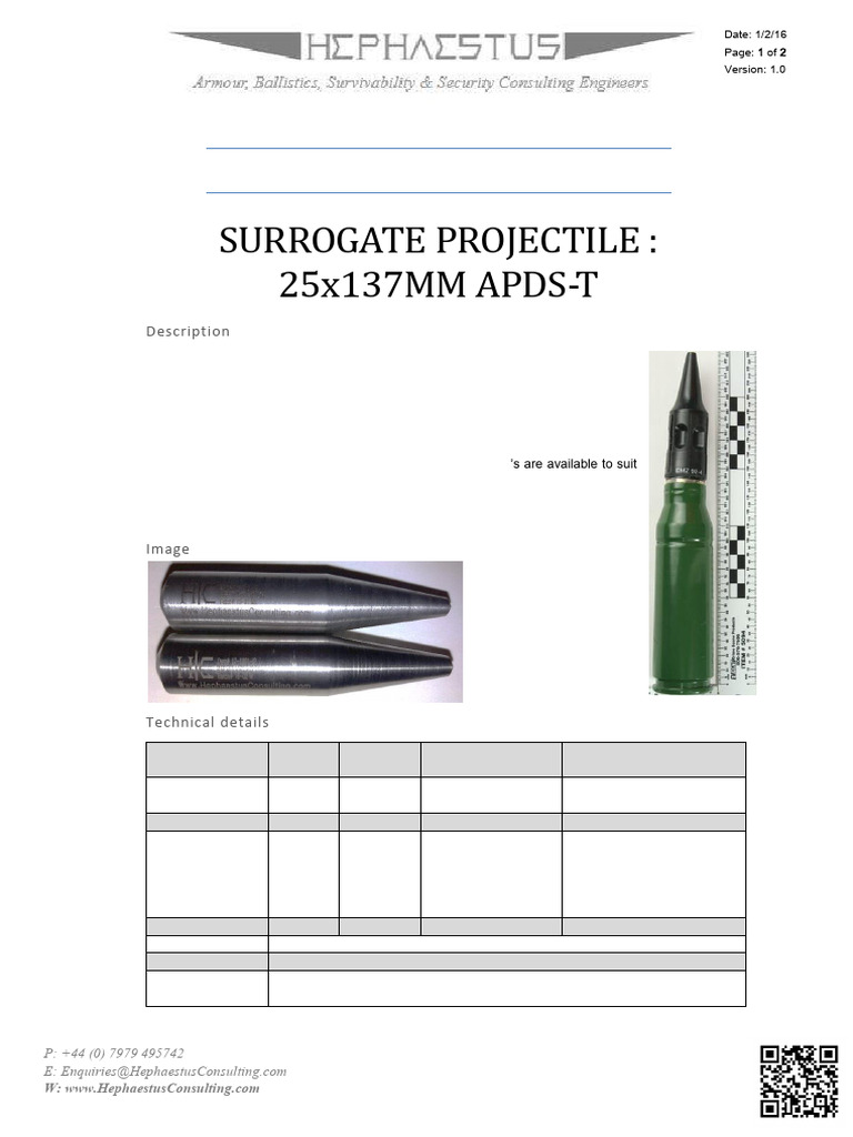 Hephaestus Datasheet 25x137mm APDS T Surrogate v1 | PDF | Ammunition ...