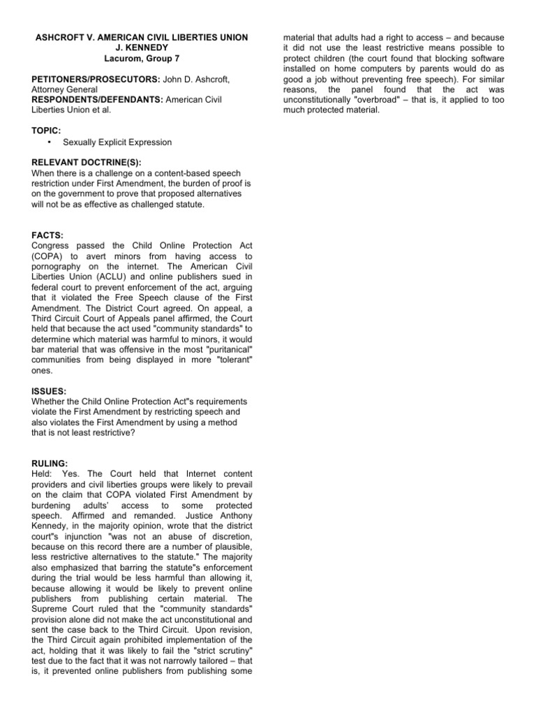 [58] Ashcroft v American Civil Liberties Union | PDF | First Amendment ...