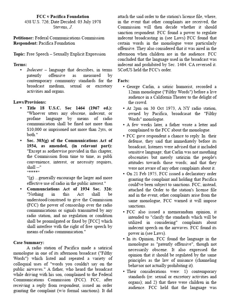 [57] FCC v Pacifica Foundation [Group8] | PDF | Justice | Crime & Violence