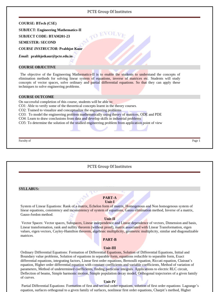 CourseModule BtechCSEMathematics II | PDF | Linear Map | Equations