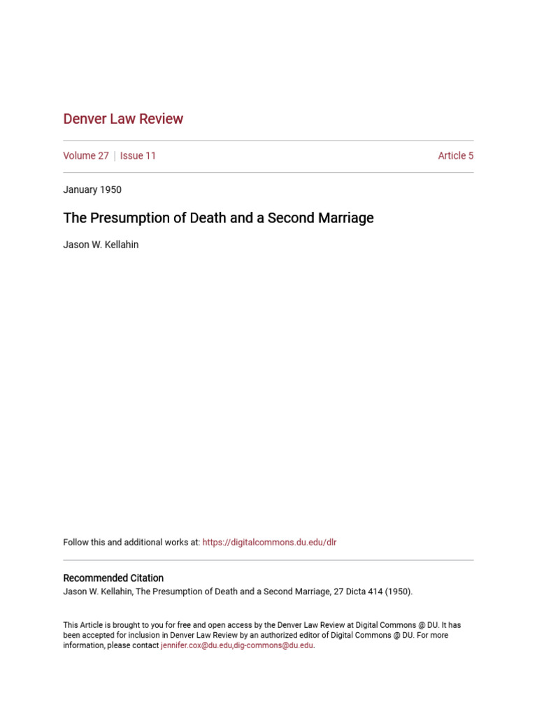 The Presumption of Death and A Second Marriage | PDF | Annulment | Marriage