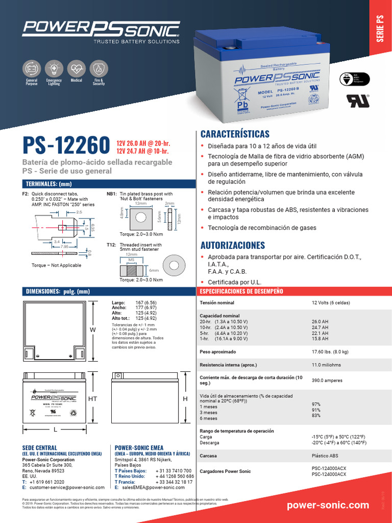 Ficha Tecnica de Bateria para Respaldo PS-12260 | PDF | Metrología ...