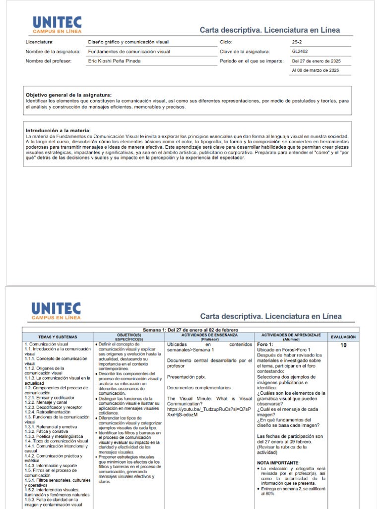 Carta Descriptiva | PDF