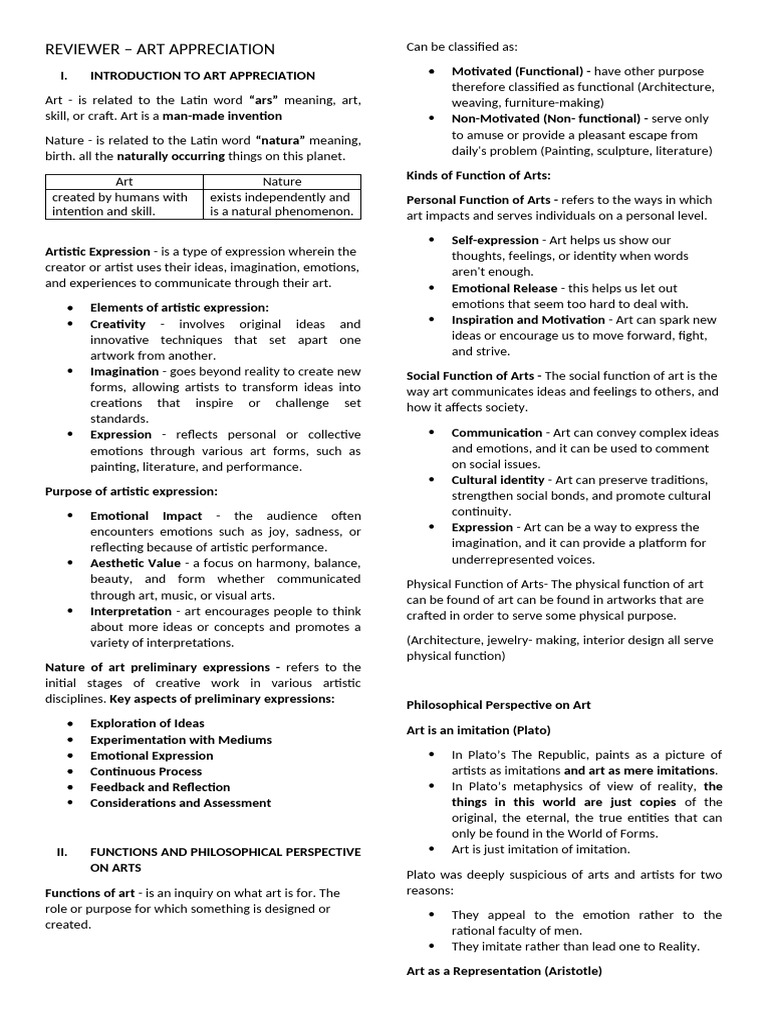 Reviewer - Art Appreciation | PDF | The Arts | Paintings