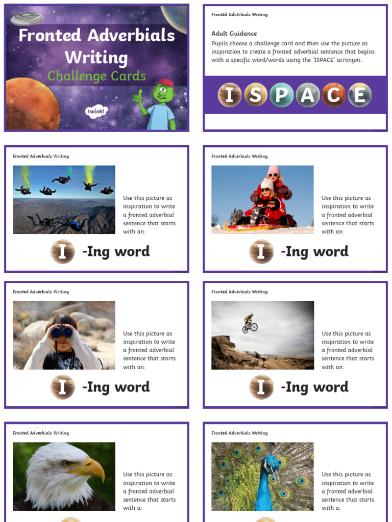 t2 e 3235 Fronted Adverbials Writing Challenge Cards | PDF | Adverb ...