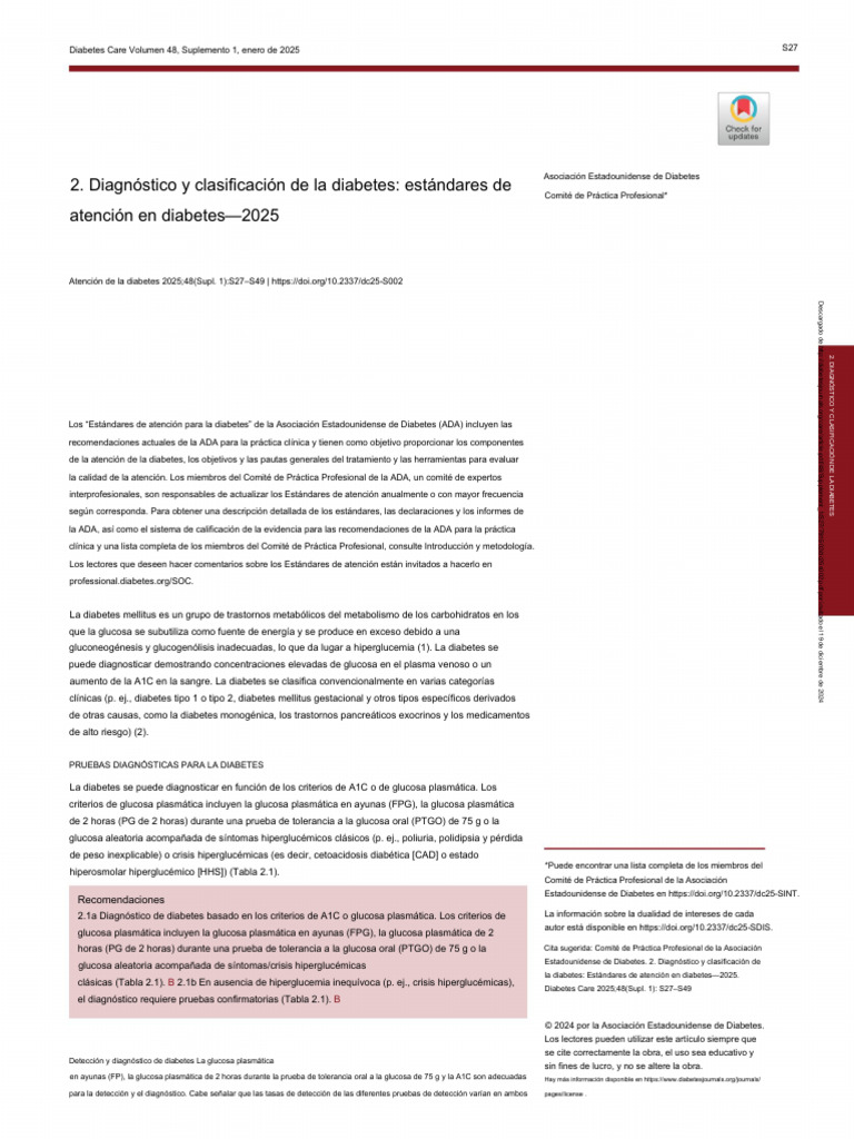 Diagnotico y Clasificación de Diabetes. ADA 2025 | PDF | Diabetes ...