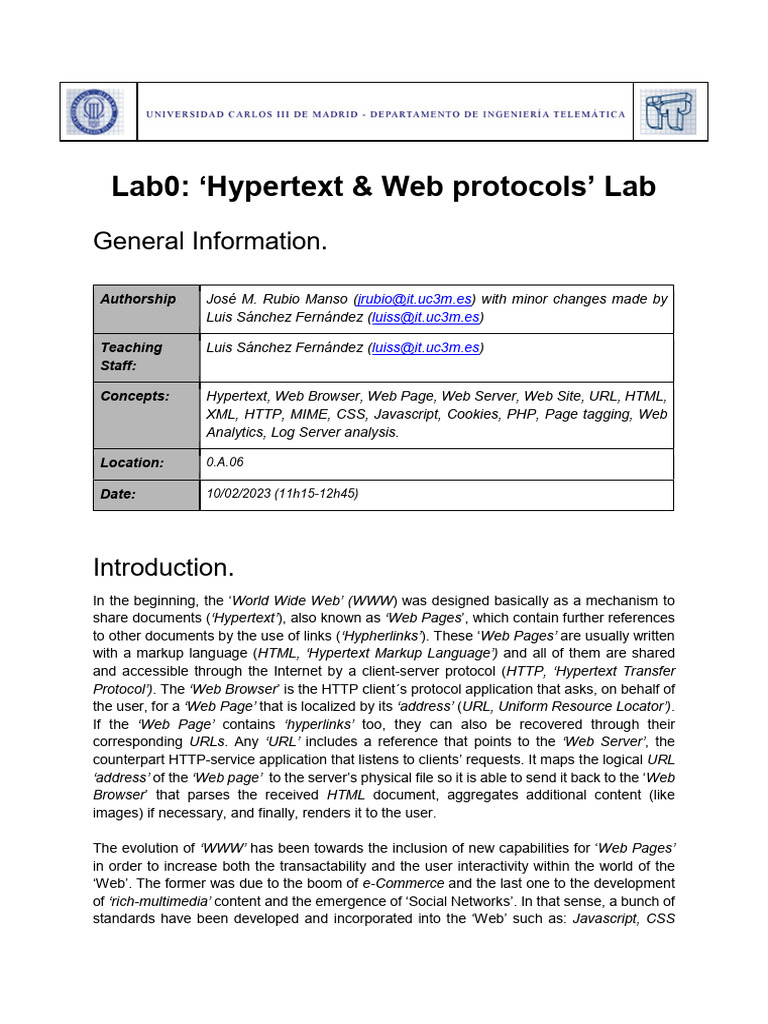 Lab 0 - Hypertext - Web Protocols Lab | PDF | World Wide Web | Internet & Web