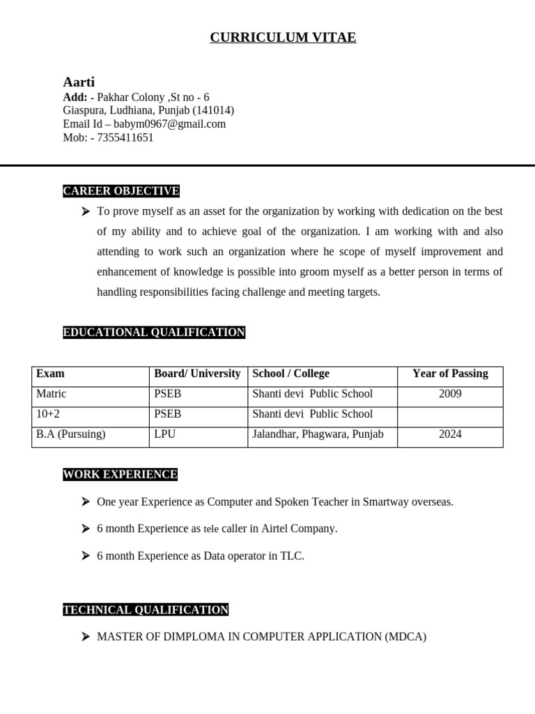 Aarti Resume | PDF