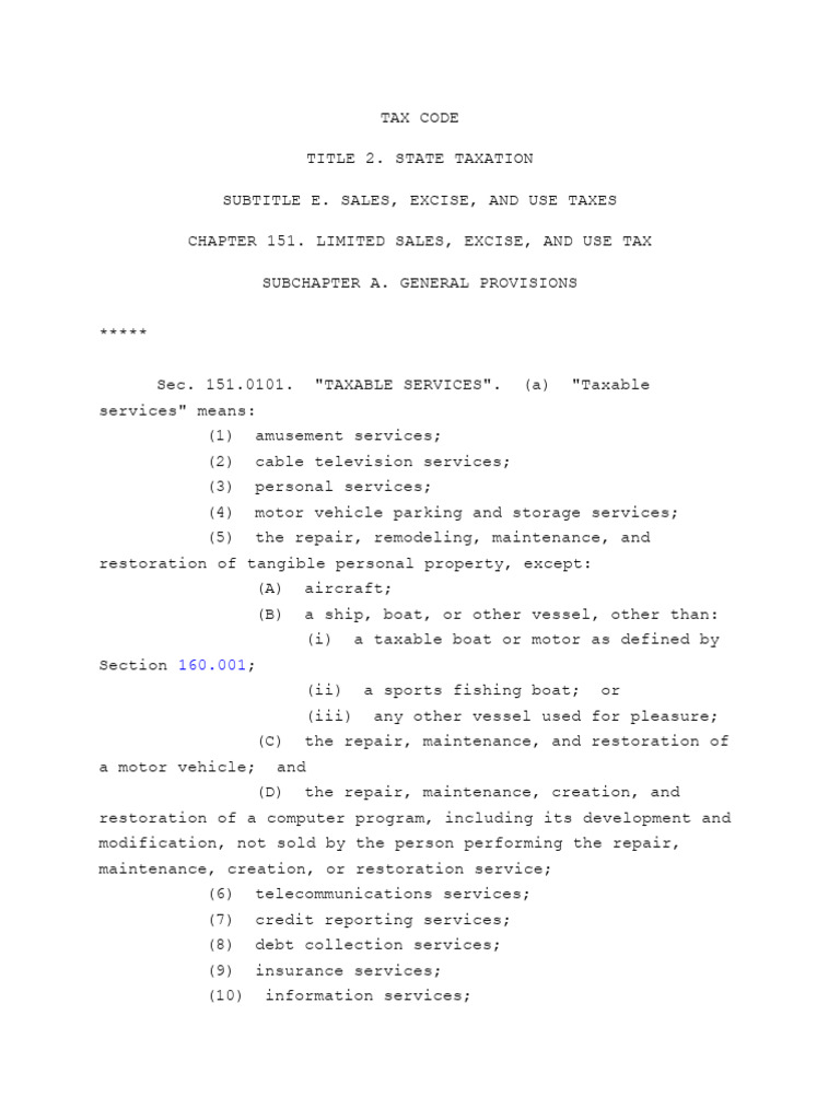 D - Texas Tax Code Section 151.0101 | PDF | Taxes | Economies