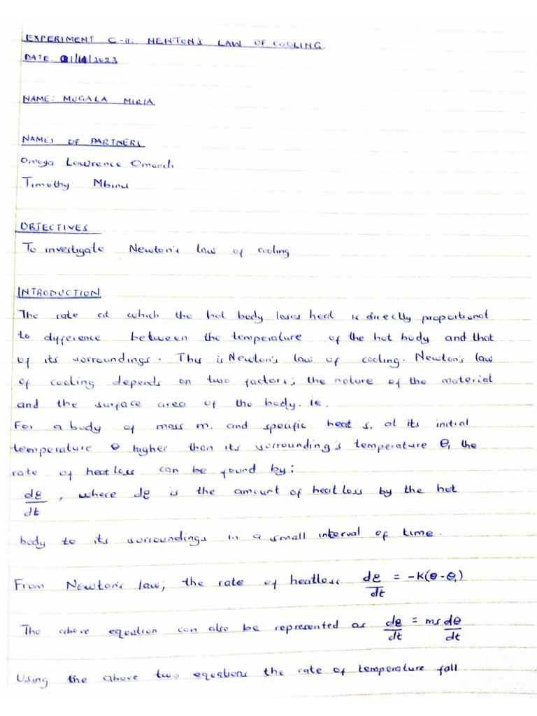 Expt C11. Newton's Law of Cooling | PDF