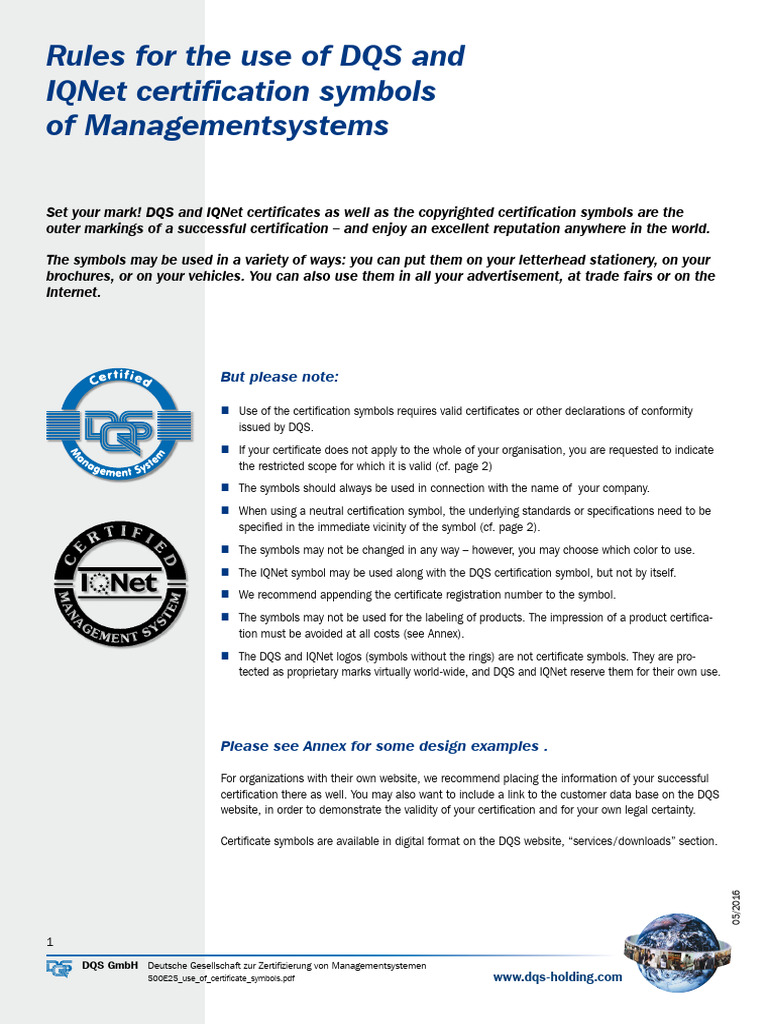 Guidelines for DQS Certification Symbols | PDF