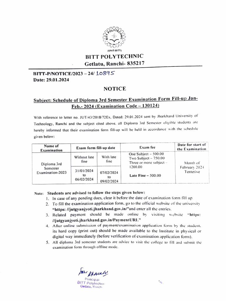 3rd Sem Exam Form Fill-Up | PDF