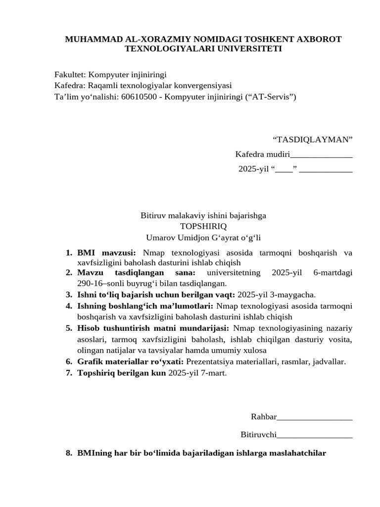 BMI Topshiriq Umarov Umidjon | PDF