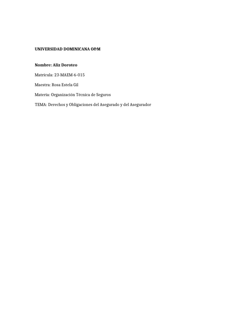 Informe Semana9 Aliz Doroteo | PDF | Póliza de seguros | Seguro
