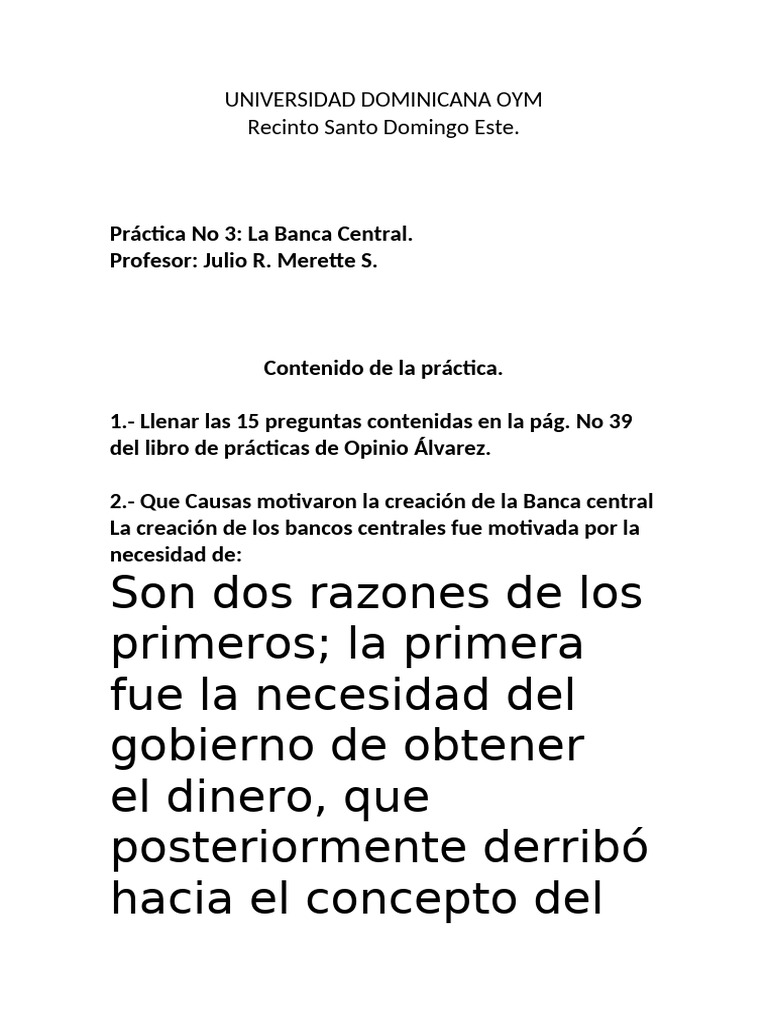 Practica No 3 de Moneda y Banca. | PDF | Bancos centrales | Bancos