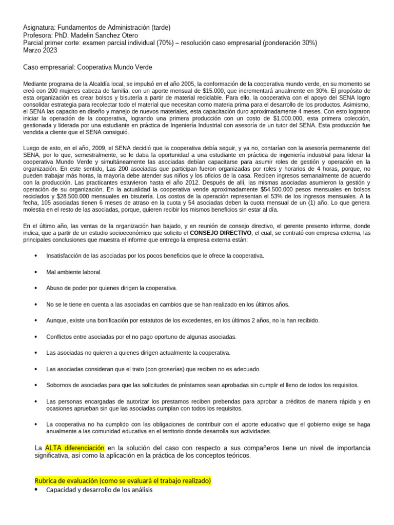 Primer Corte Fundam. Tarde | PDF | Cooperativa | Economias