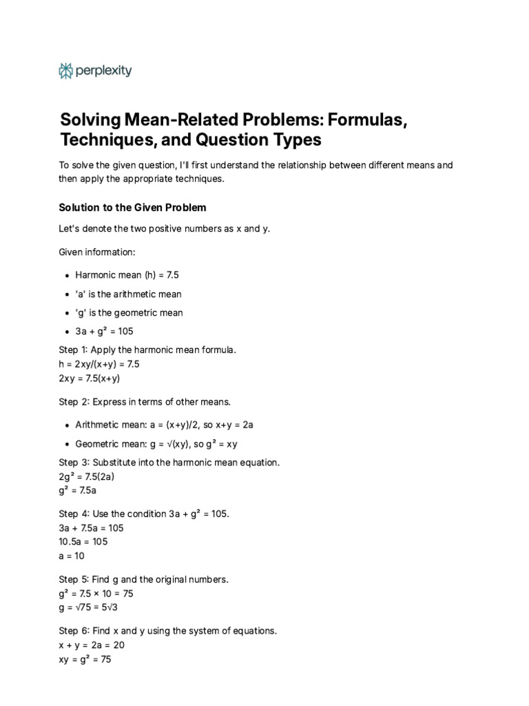 Solving Mean-Related Problems_ Formulas, Technique | PDF | Mean | Equations