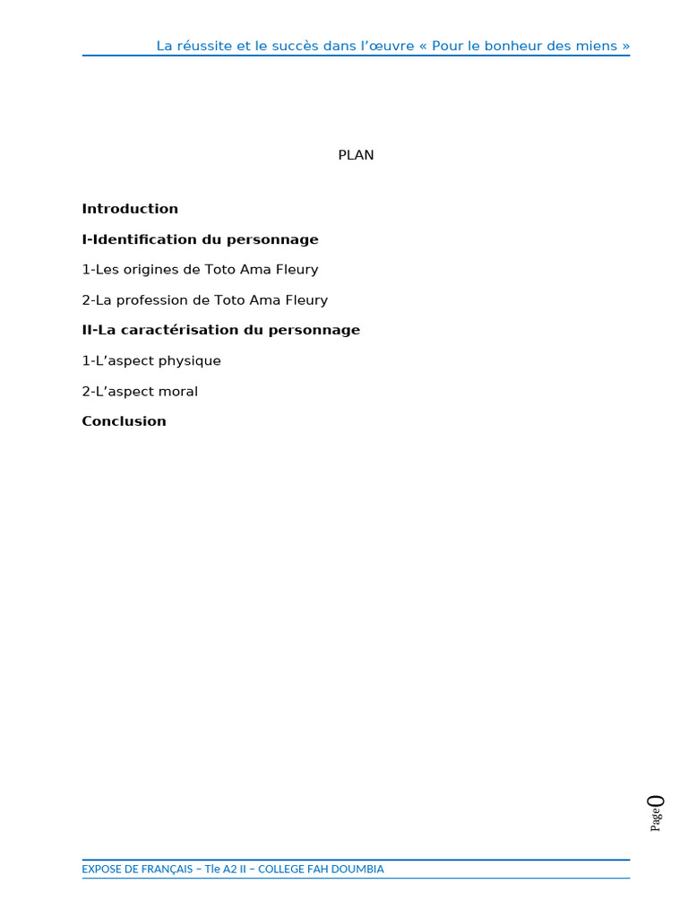 Analyse du personnage Toto Ama Fleury | PDF