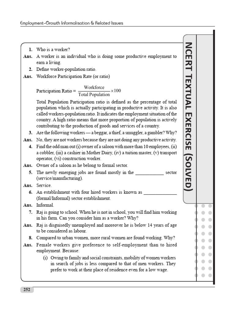 Ncert Solutions For Class 12 Economics Chapter - Employment Growth ...