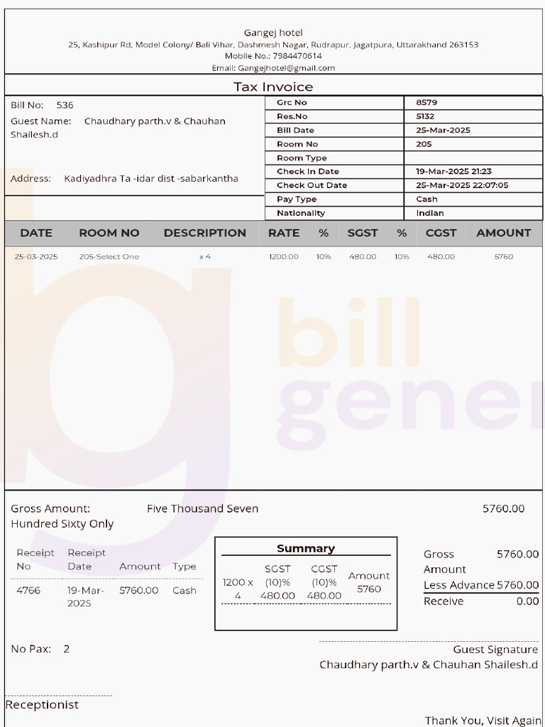 Hotel Bill | PDF