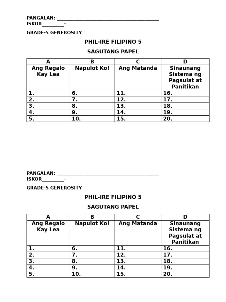 Answer Sheet Phil Ire | PDF