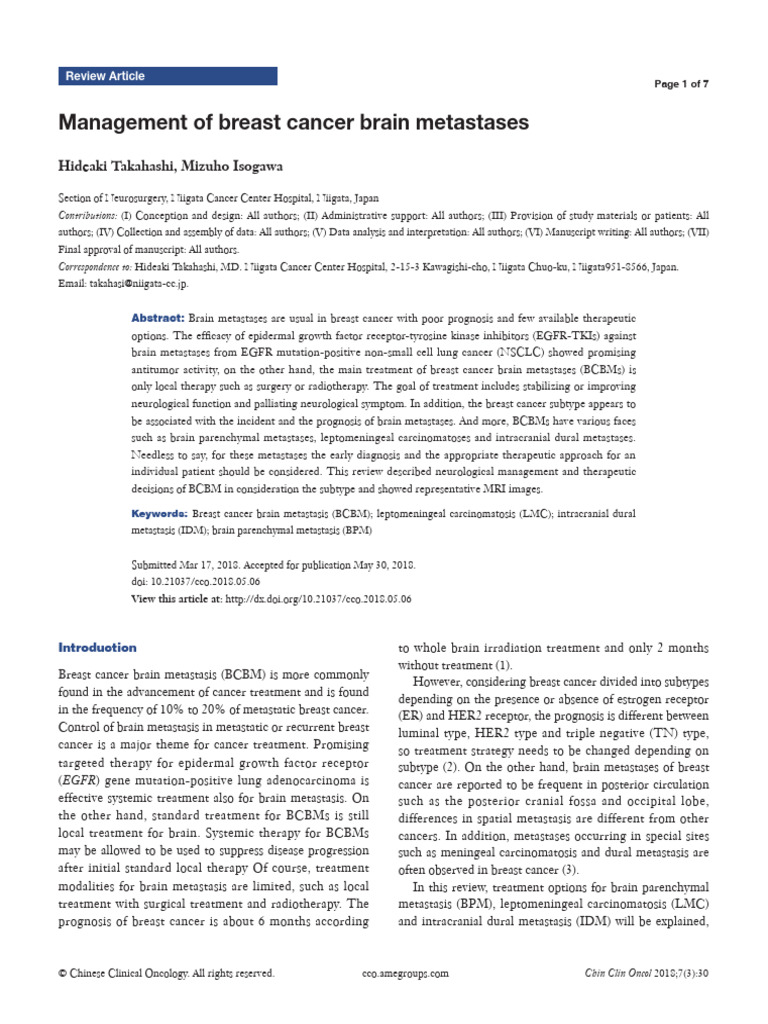Management of Breast Cancer Brain Metastases | PDF | Cerebrospinal ...