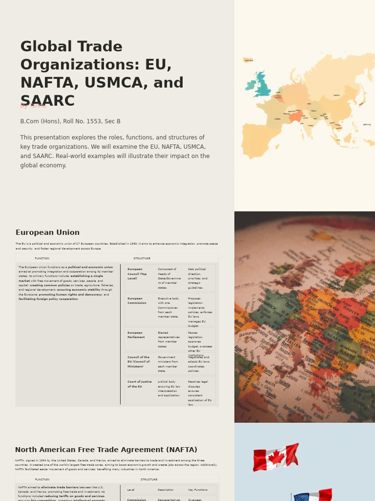 Global Trade Organizations EU NAFTA USMCA and SAARC | PDF | North ...