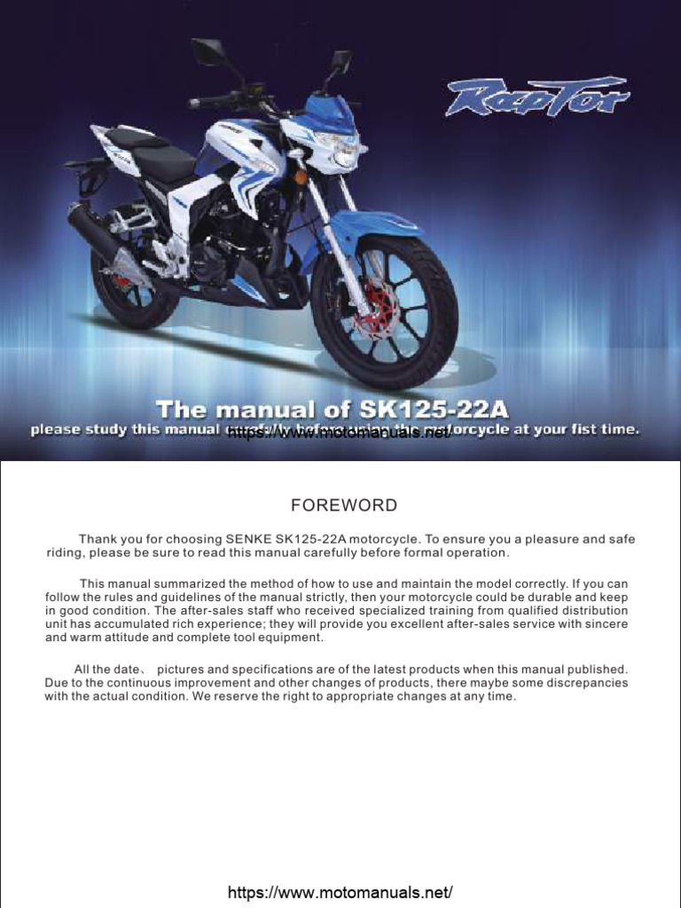 Senke Raptor 125 User Manual | PDF | Motor Oil | Clutch
