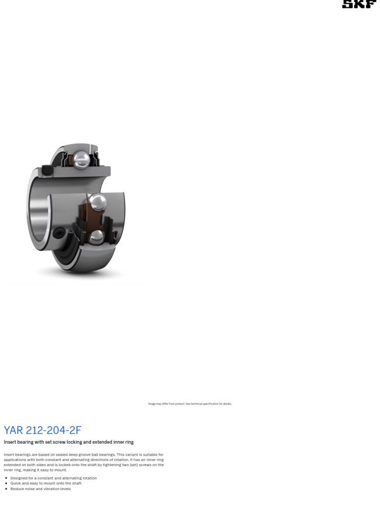 SKF Insert Bearing YAR 212-204-2F | PDF | Bearing (Mechanical) | Screw