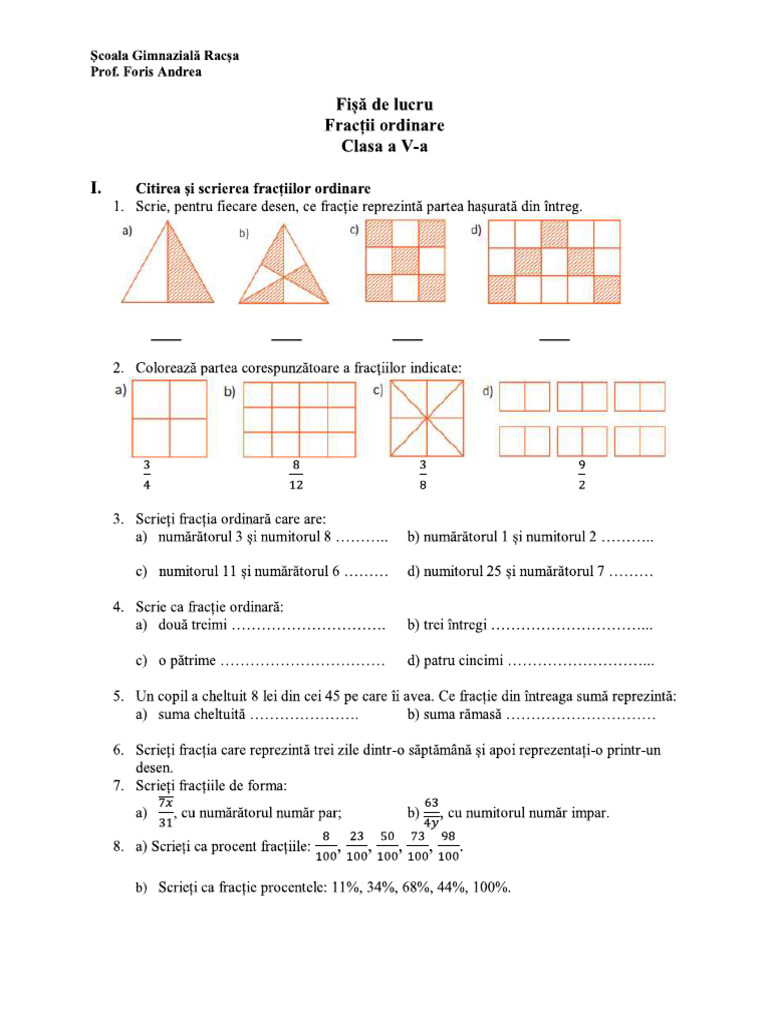 Fractii Ordinare Fisa de Lucru | PDF