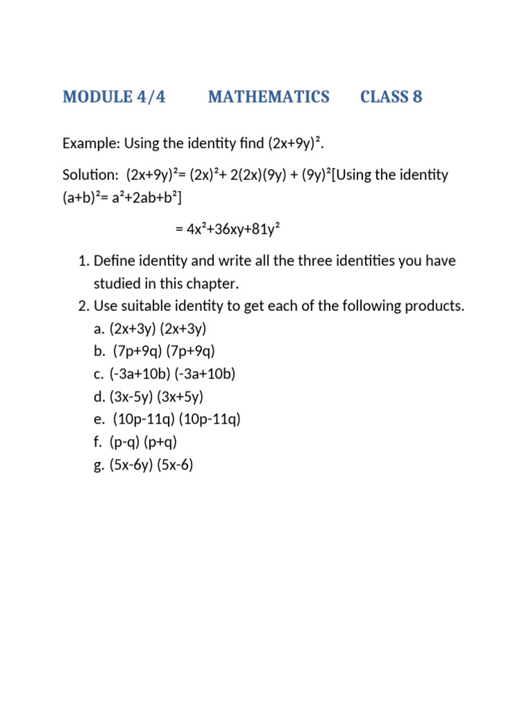 Viii Mat l09 m04 Algebraic Expressions Worksheet | PDF