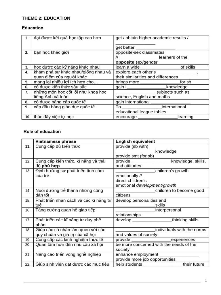 Theme 2 EDUCATION AND LEARNING - VOCAB TEST | PDF