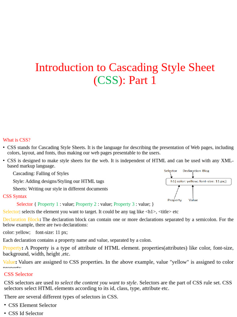 Introduction To CSS-1 | PDF | Html Element | Html