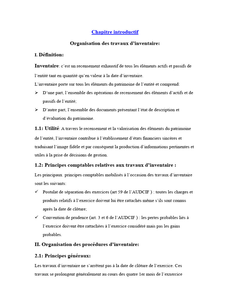 Organisation des travaux d'inventaire | PDF | Comptabilité analytique ...