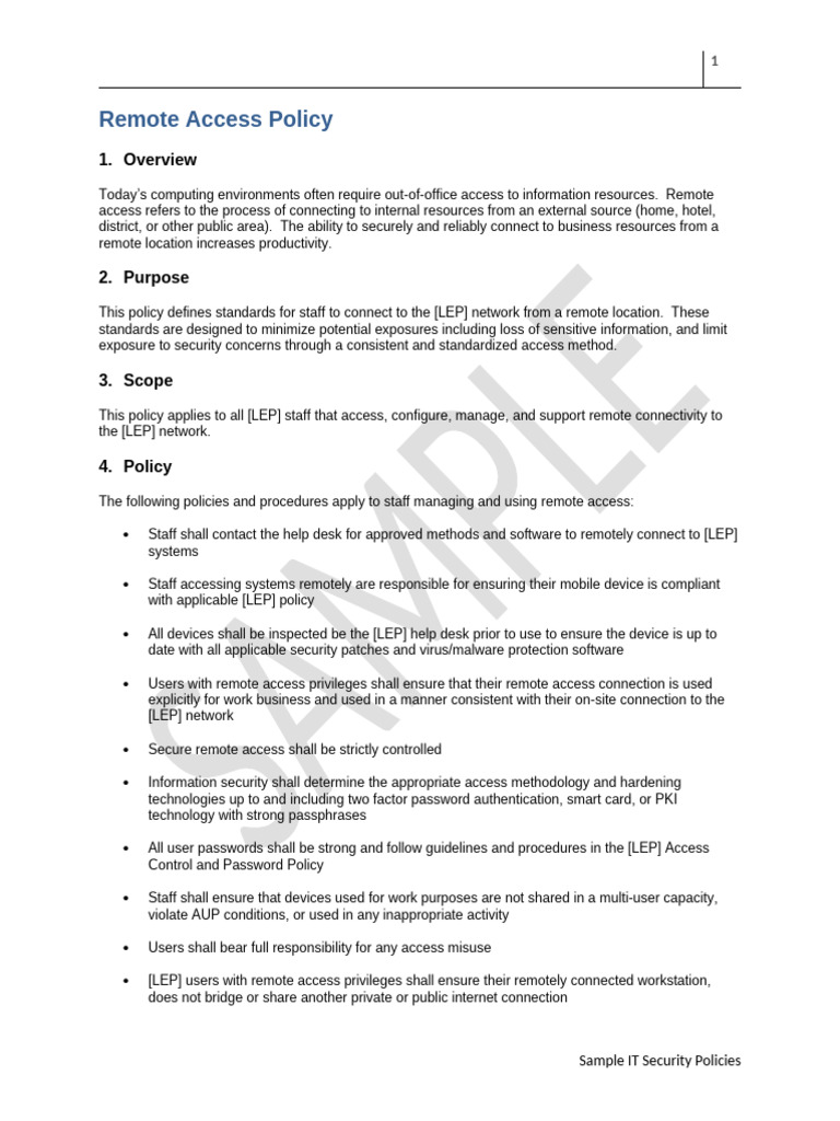 LEP Remote Access Policy | PDF | Security | Computer Security