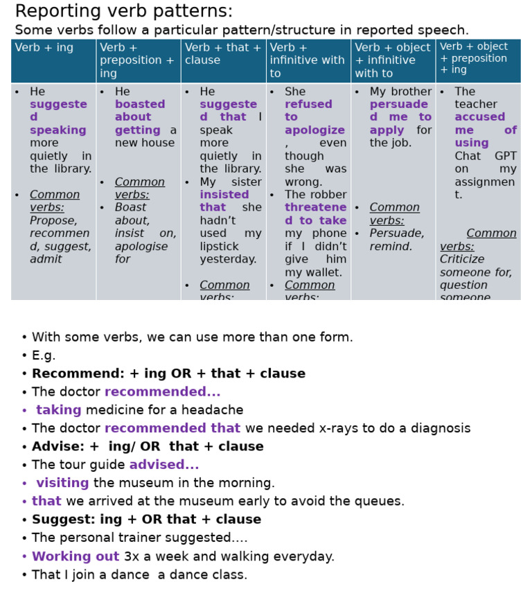 Reporting Verb Patterns Explained | PDF
