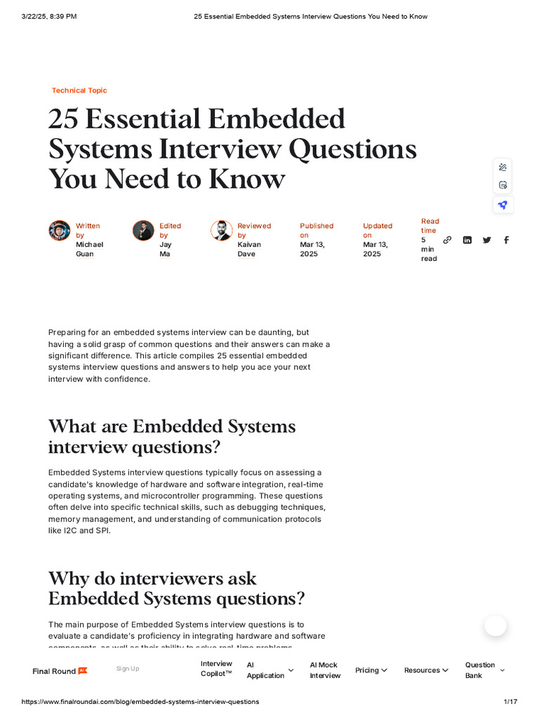 25 Essential Embedded Systems Interview Questions You Need To Know | PDF | Embedded System ...