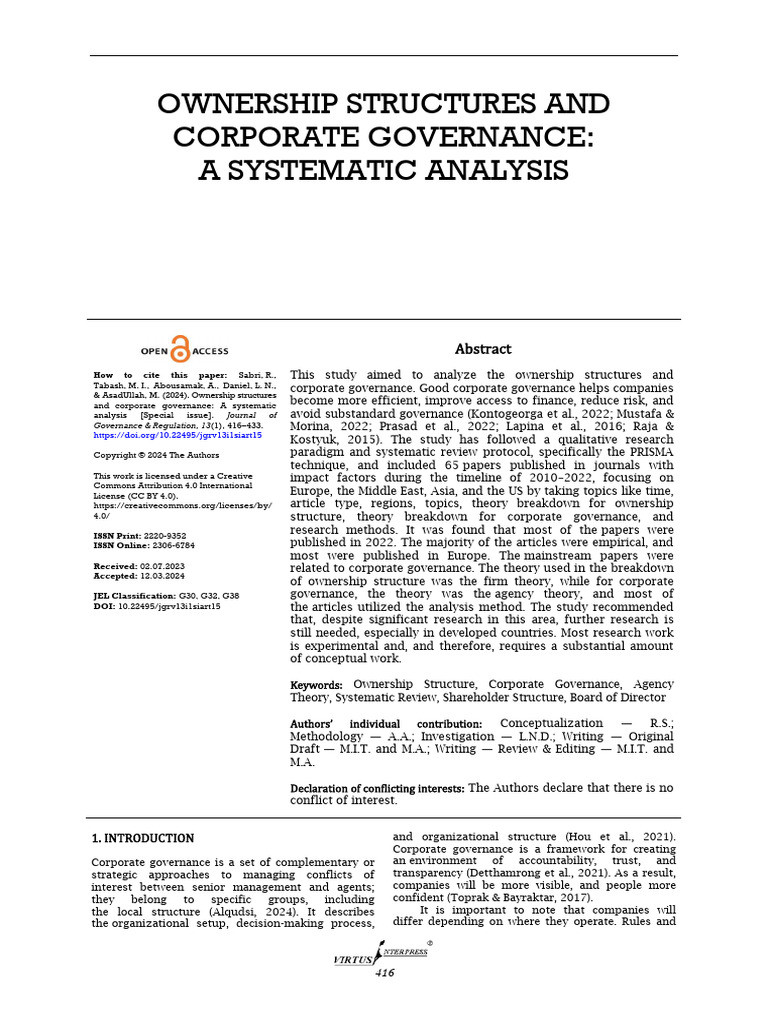 Ownership Structures and Corporate Governance A Sy | PDF | Corporate ...