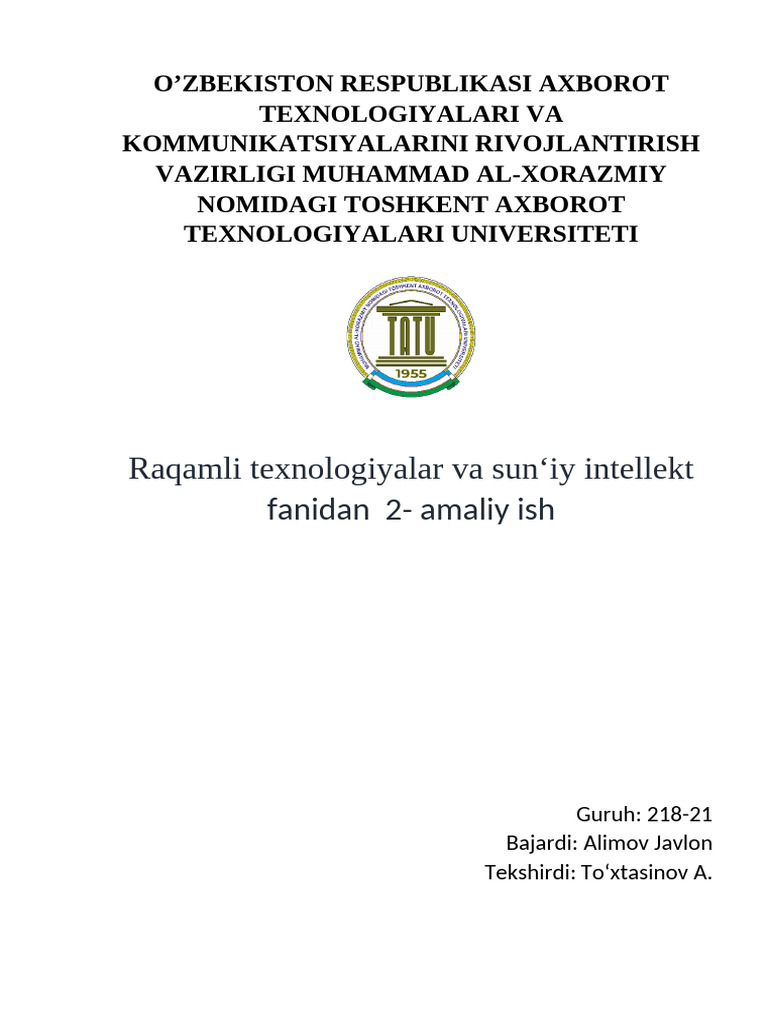 Alimov Javlon Raqamli Texnologiyalar | PDF