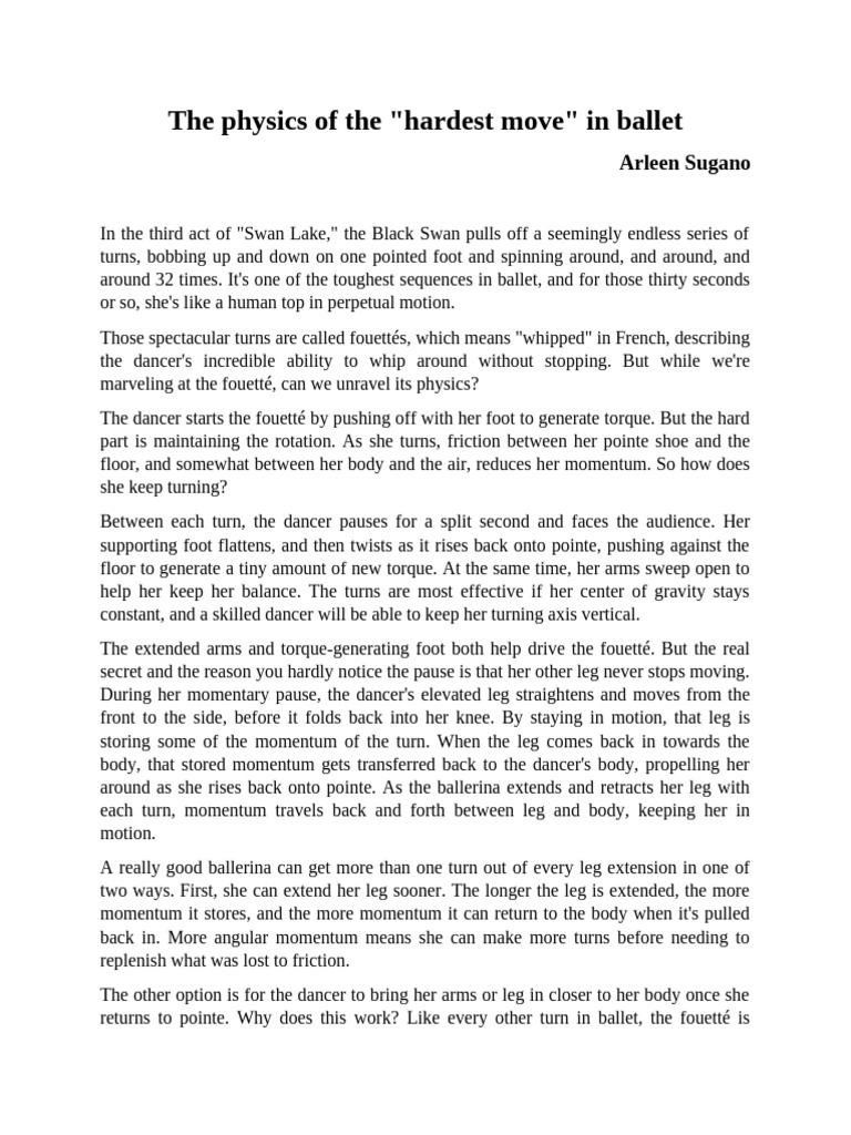 Physics Behind Ballet's Fouetté Turns | PDF | Rotation Around A Fixed ...