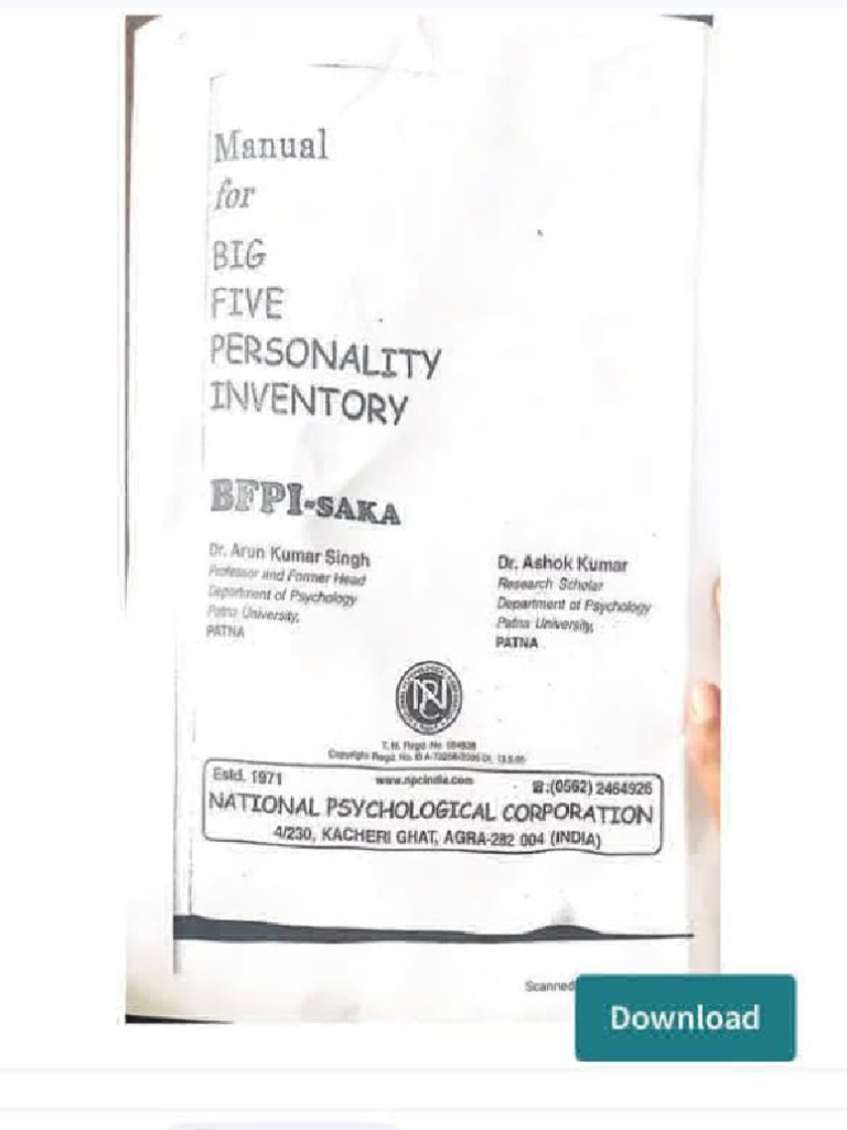 IGNOU Practical Big Five Personality Inventory | PDF | Psychological ...