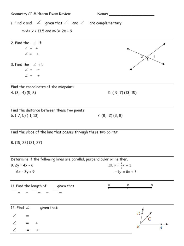 Geometry CP Midterm Exam Review | PDF | Area | Euclidean Geometry