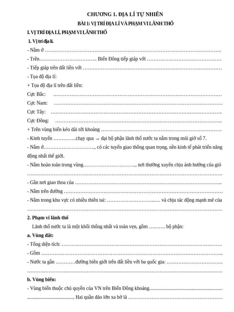 BÀI 1. VỊ TRÍ ĐỊA LÍ VÀ PHẠM VI LÃNH THỔ | PDF