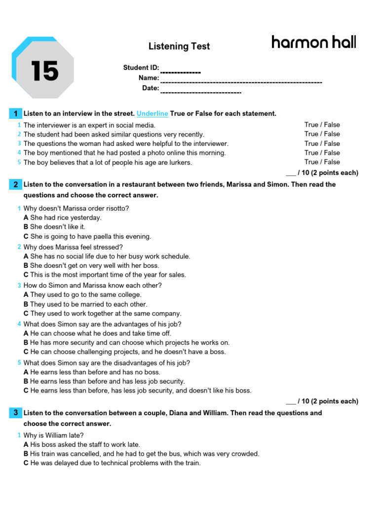 Course 15 Listening Test | PDF