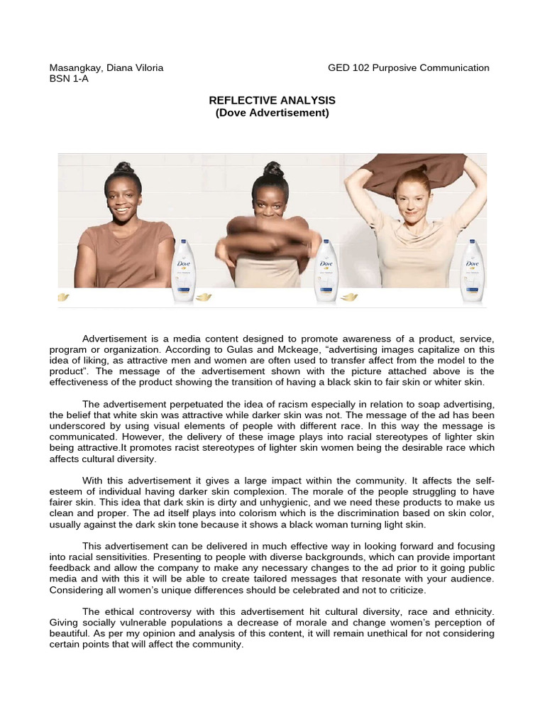 Reflective Analysis - Dove Advertisement | PDF | Advertising | Race (Human Categorization)