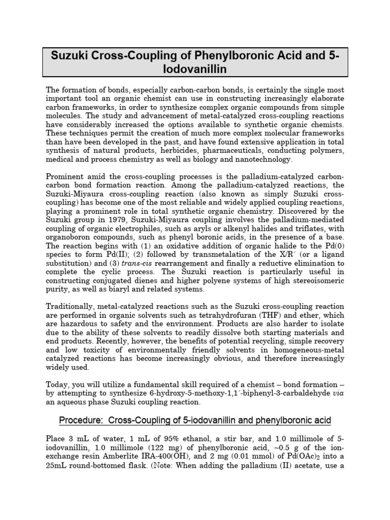 Suzuki Coupling of Iodovanillin and Boronic Acid | PDF | Organic ...
