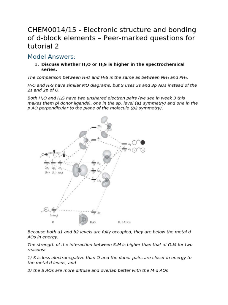 Tutorial2 Peermarked Answers | PDF | Ligand | Physical Chemistry