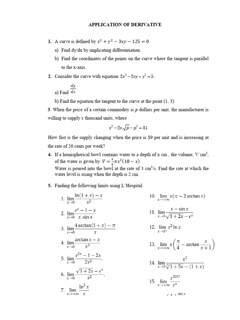 Application of Derivative | PDF