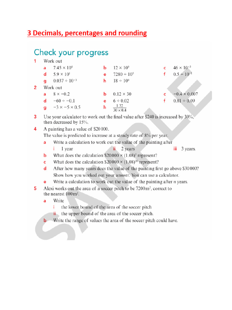 3 Decimals, Percentages and Rounding Assignment | PDF